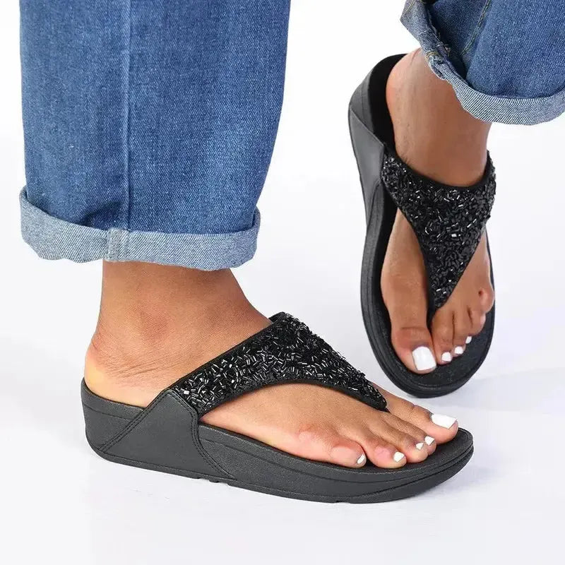 Fit Flop Lulu Shimmerfoil Sandal - Black | Shoe Box Online Store