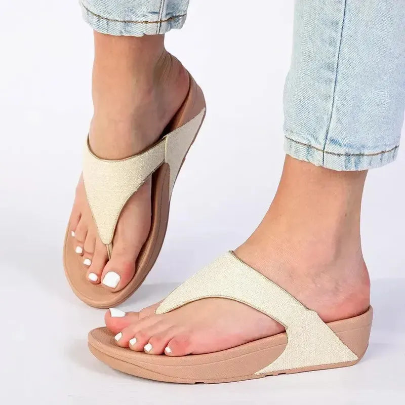 Fit Flop Lulu Shimmerweave Sandal - Stone Beige Mix | Shoe Box Online Store